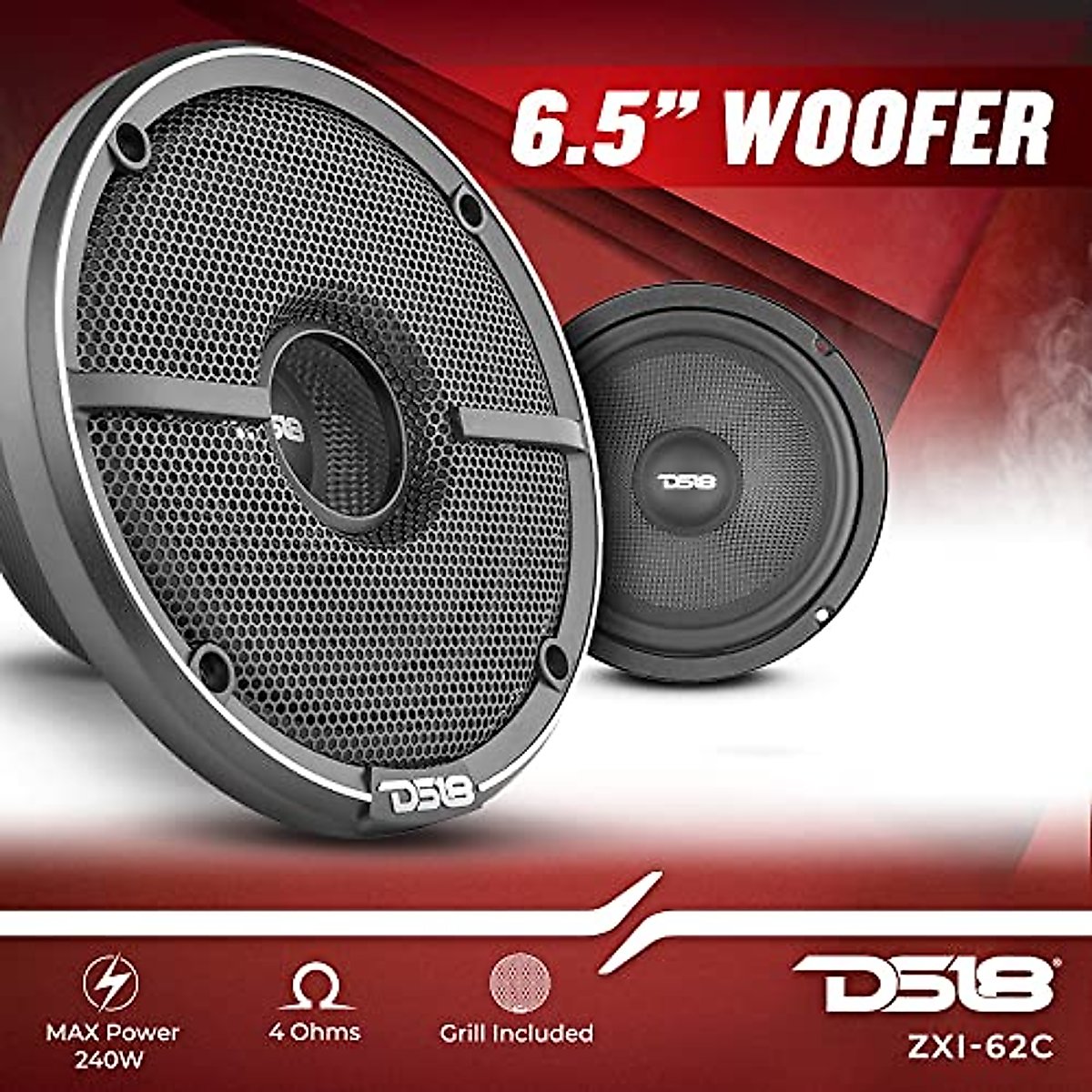 DS18 ZXI-62C 6.5" 2- Way Car Audio Component Speaker System with Kevlar Cone - 240 Watts 4-Ohm - Set of Woofer, Crossover & Tweeter