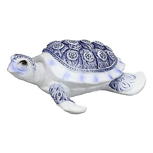 Ebros Terracotta Blue and White Feng Shui Celestial Sea Turtle Statue 4.5" Wide Talisman of Stability and Fortune Lucky Tortoise Figurine Decorative Zen Turtles Tortoises