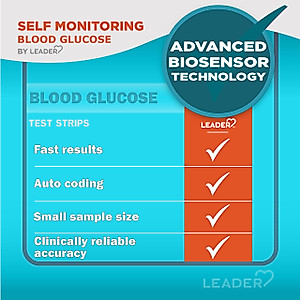 LEADER Blood Glucose Test Strips for Diabetes, No-Coding, Fast Accurate Results, Compatible with LEADER Blood Sugar Monitor only, 25 Strips, Pack of 1