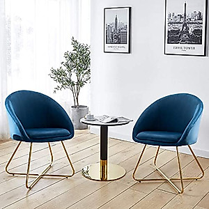 Altrobene Modern Accent Chair, Velvet Dining Chair Set, Living Room Bedroom Kitchen Arm Chair, Golden Finished, Set of 2, Navy Blue