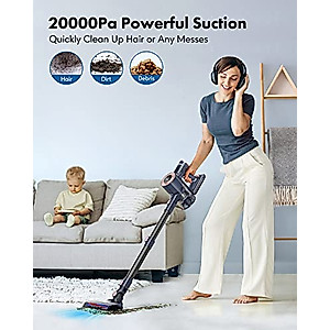 Homeika Cordless Vacuum Cleaner, 20Kpa Powerful Suction Vacuum with LED Display, 8 in 1 Lightweight Stick Vacuum Cleaner with 30 Min Runtime Detachable Battery for Carpet and Hard Floor Pet Hair Blue