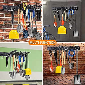 Garage Tool Storage Rack, 48 Inch Adjustable Garage Organizer Wall Mounted 11 PCS Garage Storage with 8 Hooks, Super Heavy Duty Garden Tool Hanger for Shovels, Rake Shovel Yard Tools，Hold Up to 450lbs