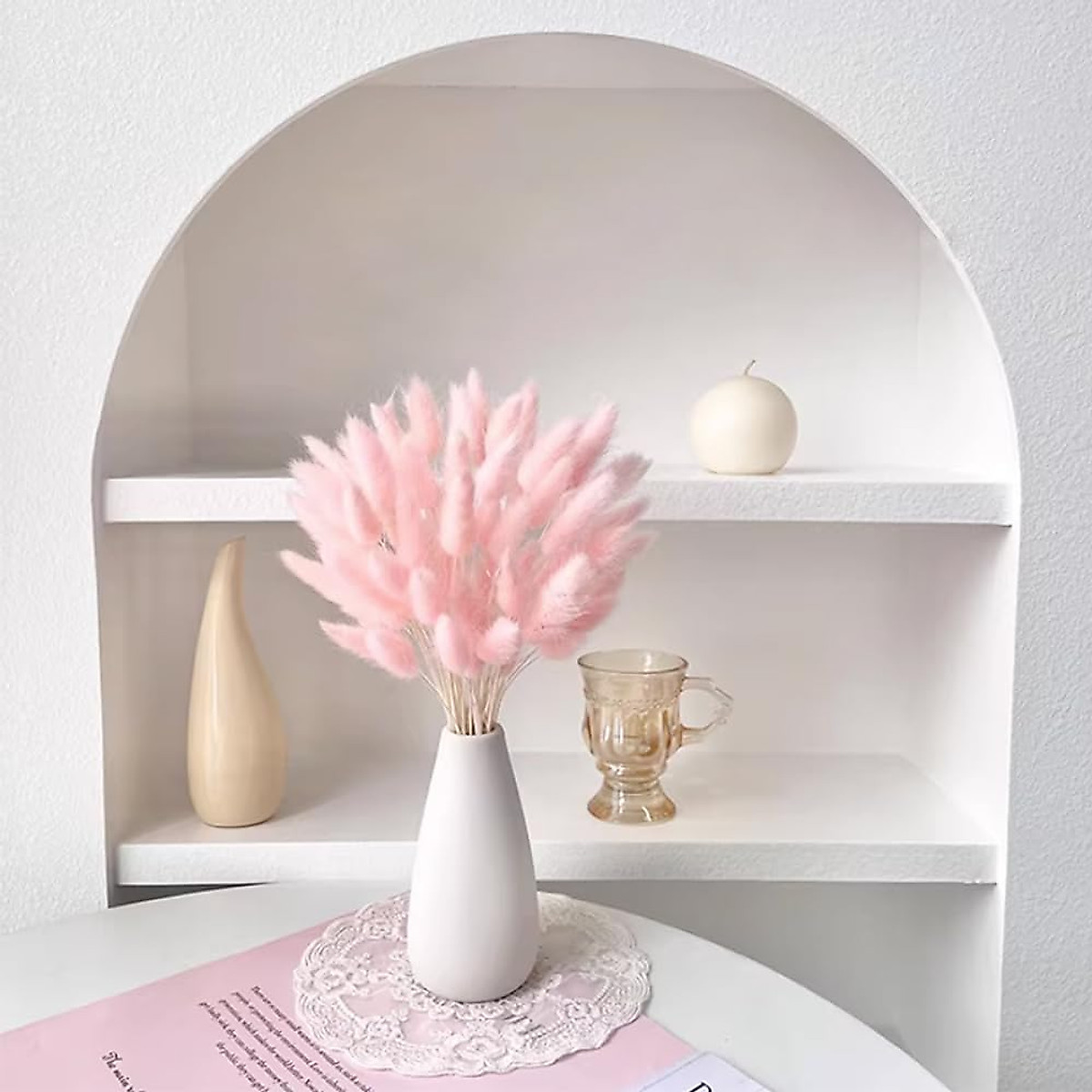 60PCS Rabbit Tail Grass Dried Flowers Dried Natural Floral Arrangement Bunch Decoration Dried Grass,Eternal Flower Dried Grass for Home,Wedding,Party,Flower Bouquet,Photo Props Decor (Light Pink)