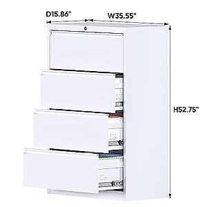 Aobabo 4 Drawer Metal Lateral File Cabinet,Steel Lateral Filing Cabinet with Letter/Legal A4 Size,Fast Assemble with 0 Screw,Assembly Required(White,4 Drawer)
