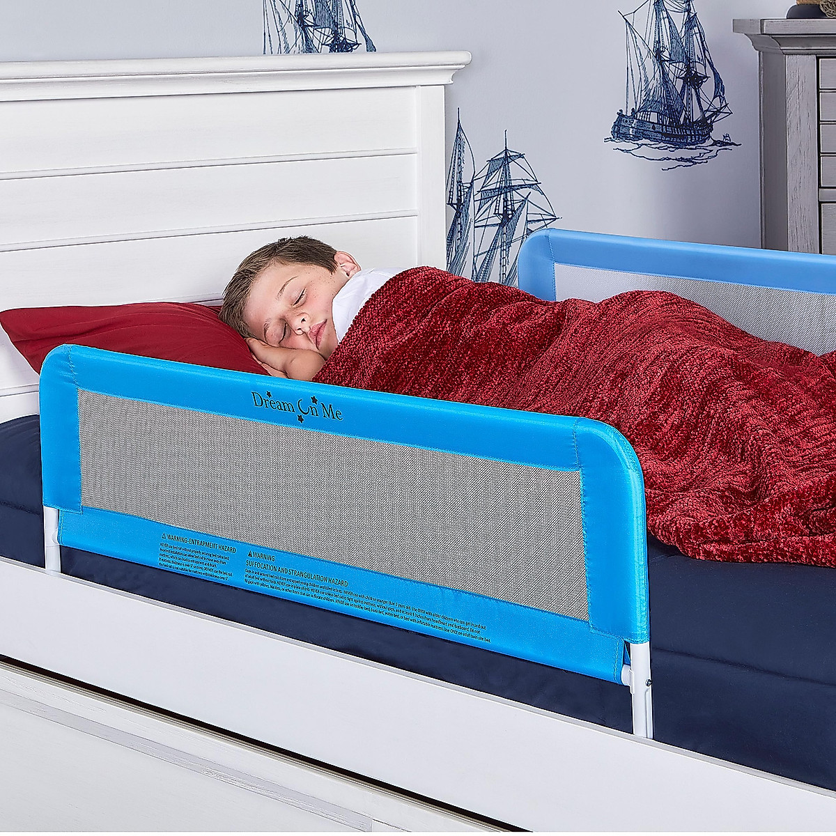 Adjustable Mesh Bed Rail in Blue, Two Height Levels, Breathable and Durable Fabric, Lightweight and Portable Bed Rail for Toddlers, Double Pack
