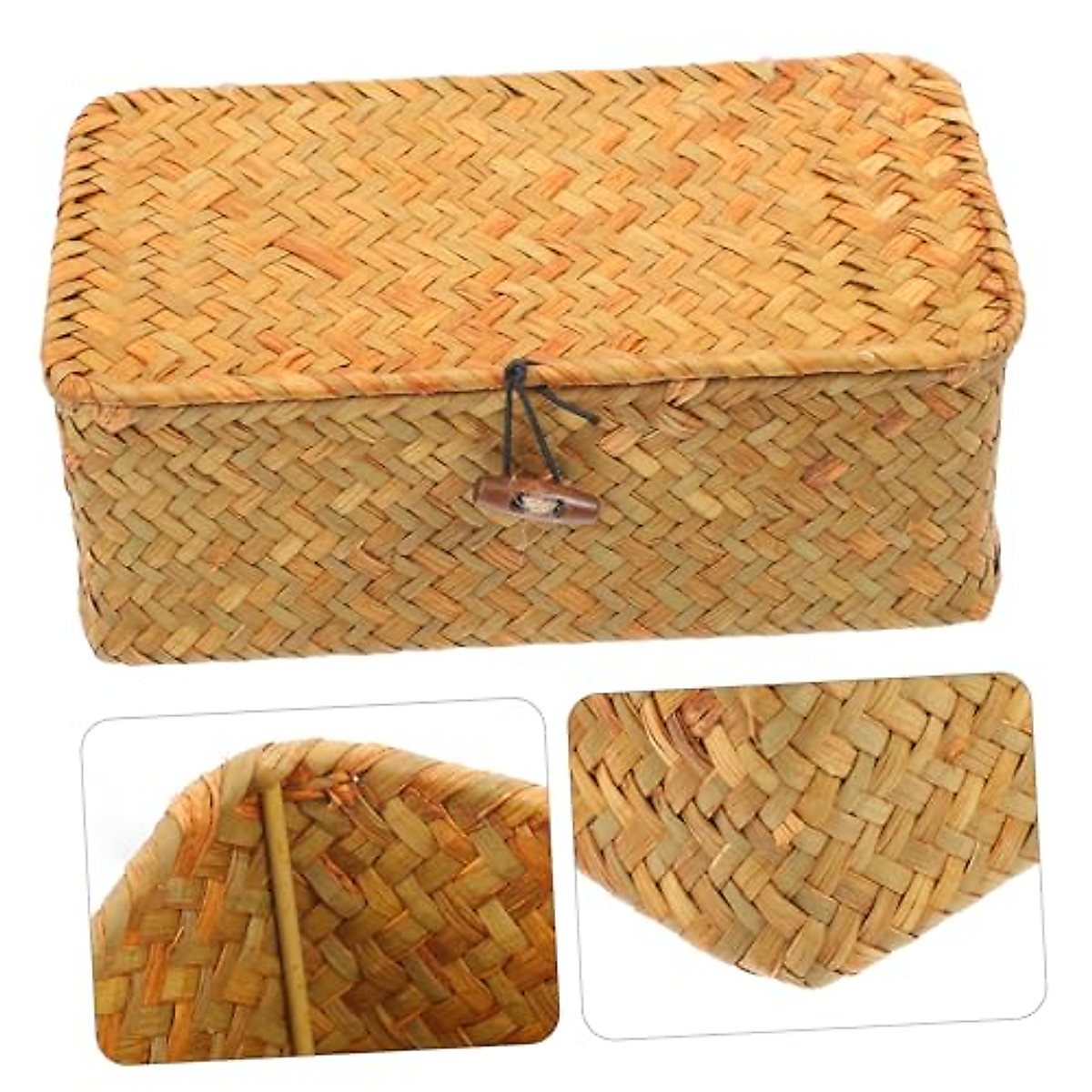 Ipetboom Desktop Stand Woven Baskets 1 Woven Basket Straw Basket with Lid Basket Box Rattan Desktop Clothes Sundries Storage Box for Home Decor (S) Storage Drawers Small Basket