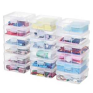 OMNISAFE 18 Pack Small Plastic Hobby Art Craft Organizer, Clear Plastic Storage Containers with Latching Lid, for Pencil Box, Lego, Crayon