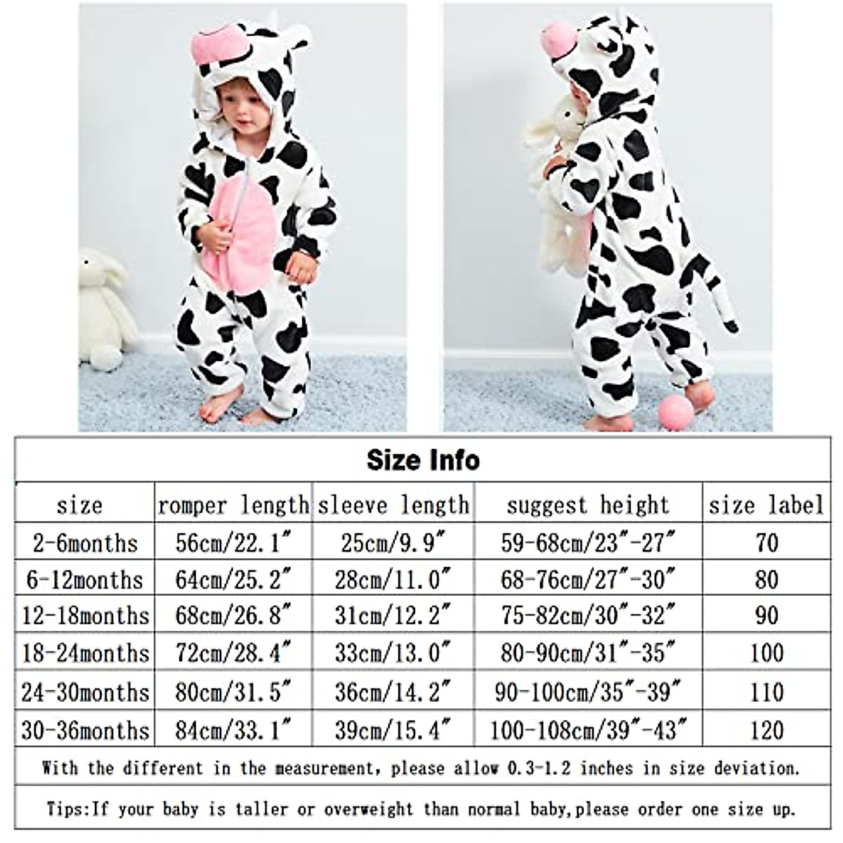 Baby Cow Costumes Unisex Toddler Onesie Halloween Dress Up Romper 18-24 Months