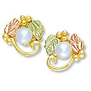 Black Hills 10K Gold Pearl Earrings from Landstroms, 3-3.5 mm Pearls, 12k Gold Leaves