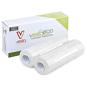 VestaEco Commercially Compostable Vacuum Seal Rolls - Embossed - 2 Vacuum Seal Rolls - 11 Inches x 20 Feet