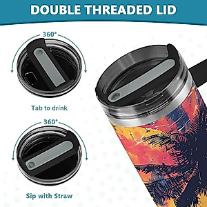 FRCSDIY Coconut Trees and The Sun Insulated Tumbler with Handle and Straw Lid,30oz Leakproof Stainless Steel Cup BPA-Free Water Bottle
