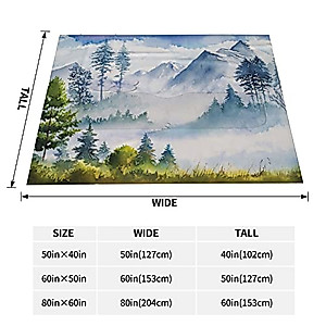 Mountains Forest Ultra-Soft Micro Fleece Throw Blanket,Mountain Watercolor Green Painting Nature Tree Forest,Custom Warm Lightweight Blanket for Couch Bed Living Room Bedroom Sofa 50"x40"