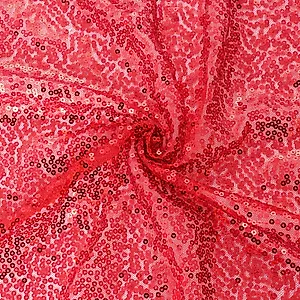 SUMERSHA Sequin Fabric by The Yard - 3 Feet 1 Yard of Red Sparkly Embroidery Sequins Fabric for DIY Sewing, Backdrop, Tablecloth, and Clothing Sewing Projects