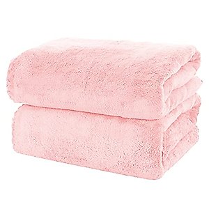 MOONQUEEN 2 Pack Premium Bath Towel Set - Quick Drying - Microfiber Coral Velvet Highly Absorbent Towels - Multipurpose Use as Bath Fitness, Bathroom, Shower, Sports, Yoga Towel (Pink)