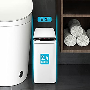 TrashAid Touchless Motion Sensor Trash Can with Lid, 2.4 Gallon Bathroom Stainless Steel Slim Trash Bin Automatic, Small Office Garbage Can White Wastebasket for Toilet, rv, livingroom, 9 Liter