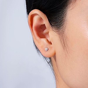 Amazon Essentials Rhodium Plated Sterling Silver Cubic Zirconia Pave Disc Earrings, Silver