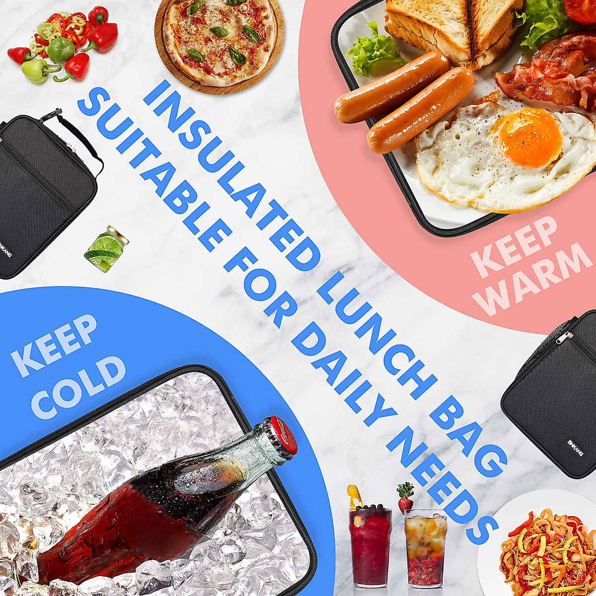 Lunch Box Insulated Lunch Bag - Durable Small Lunch Bag Reusable Adults Tote Bag Lunch Box for Adult Men Women (Black)