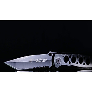Smith & Wesson CK5TBS 7.4in High Carbon S.S. Folding Knife with a 3.2in Serrated Tanto Blade and Aluminum Handle for Outdoor, Tactical, Survival and EDC