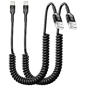 AICase Coiled Lightning Cable for Car 2 Pack, Coil iPhone Charger Cable Compatible with iPhone 14 Pro Max/13 pro max/12 Pro/12/11/XS/XS Max/XR/X/8/8 Plus/Pad_3.2 ft