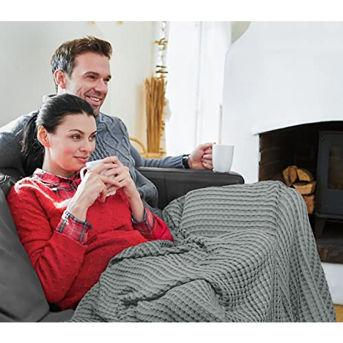 Utopia Bedding Cotton Waffle Blanket 300 GSM (Cool Grey - 90x90 Inches) Soft Lightweight Breathable Bed Blanket Queen Size Layering Any Bed for All Season