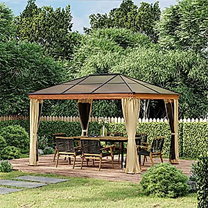 ZGJHFF 10' X 12' Hardtop Polycarbonates Gazebo Canopy Aluminum Frame Pergola W/Netting and Sidewalls for Garden, Patio