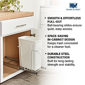 Knape & Vogt RS-PSW9-1-20-W 17 in. H x 8 in. W x D Steel in-Cabinet 20 Qt. Single White Pull Out Trash Can