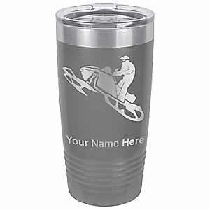 LaserGram 20oz Vacuum Insulated Tumbler Mug, Snowmobile, Personalized Engraving Included (Gray)