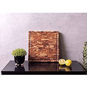 Weekolor, Square Butcher Block Cutting Board, Teak Wood End Grain, Thick Prep Station 14x14x1.5 in, Juice Groove, Reversible Charcuterie Board, Vegetable, Fruit, Bread Cheese Board