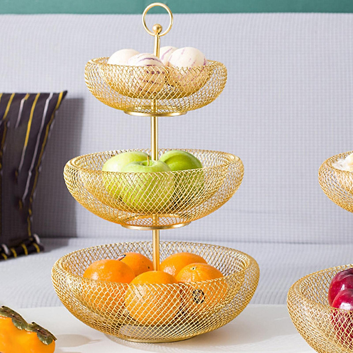 Baoblaze Round Fruit Basket Bowl Holder Vegetable Cake Organizer 3 Tier Countertop Storage Tray for Housewarming, Farmhouse, Table, Counter, Wedding