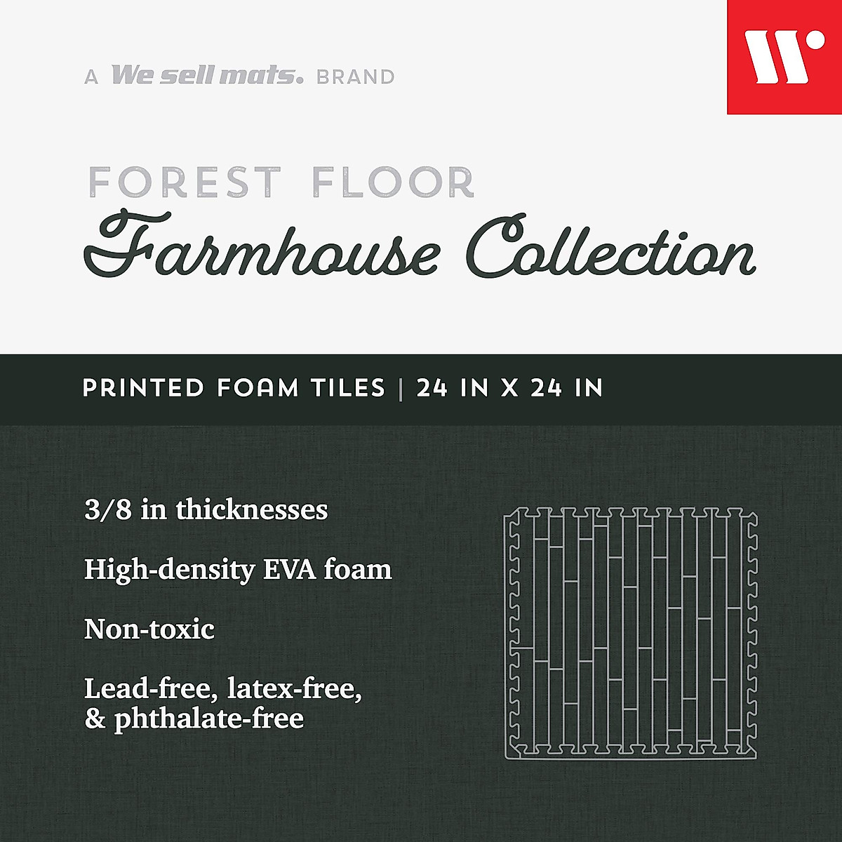 We Sell Mats Forest Floor Farmhouse Collection 3/8 Inch Thick Printed Wood Grain Mats, 24 in x 24 in, Barnwood Brown