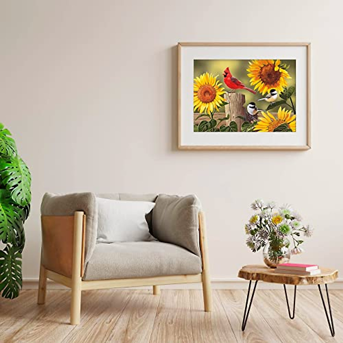 PHANTASYART Sunflower Diamond Painting Kits for Adults and Kids, Diamond Painting Sunflower Diamond Art Kits,5D Diamond Painting Art Sunflower Kits Diamond Art Songbirds for Home Wall Decor 12x16inch