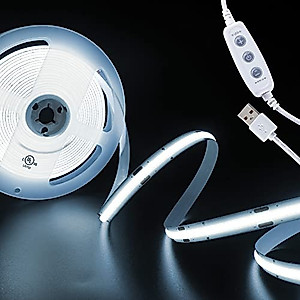 PARMIDA 5V USB Powered Dimmable COB LED Strip Light, 6FT, UL-Listed, 6000K (Bright White), 10W/6FT, Flexible & Cuttable Lighting for Bedroom, Kitchen, DIY Home Decoration