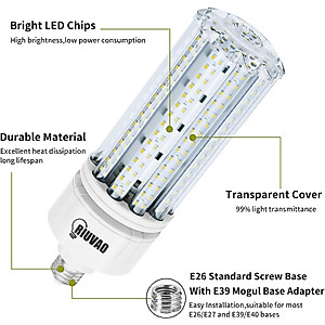 2 Pack 100W LED Corn Bulb, E26 /E39 Base Led Corn Light Bulb, Super Bright 15000lm 5000k Led Bulb, 1000W Equivalent CFL Metal Halogen HID Waterproof Led Corn Bulb for Outdoor Indoor Area Garage
