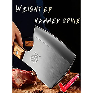 ZENG JIA DAO Meat Cleaver Butcher Knife Heavy Duty Bone Chopper Axe for Kitchen 6 '' Bones Cutting Knife Forged Stainless Steel Solid Pear Wood Handle Smashing bone in Restaurant farm Slaughterhouse