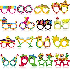 32 Pcs Mexican Fiesta Party Decorations Paper Eyeglasses Taco Party Cactus Pinata Cinco De Mayo Party Costume Photo Booth Props Supplies for Taco Twosday Birthday Party Let's Fiesta Party Favor