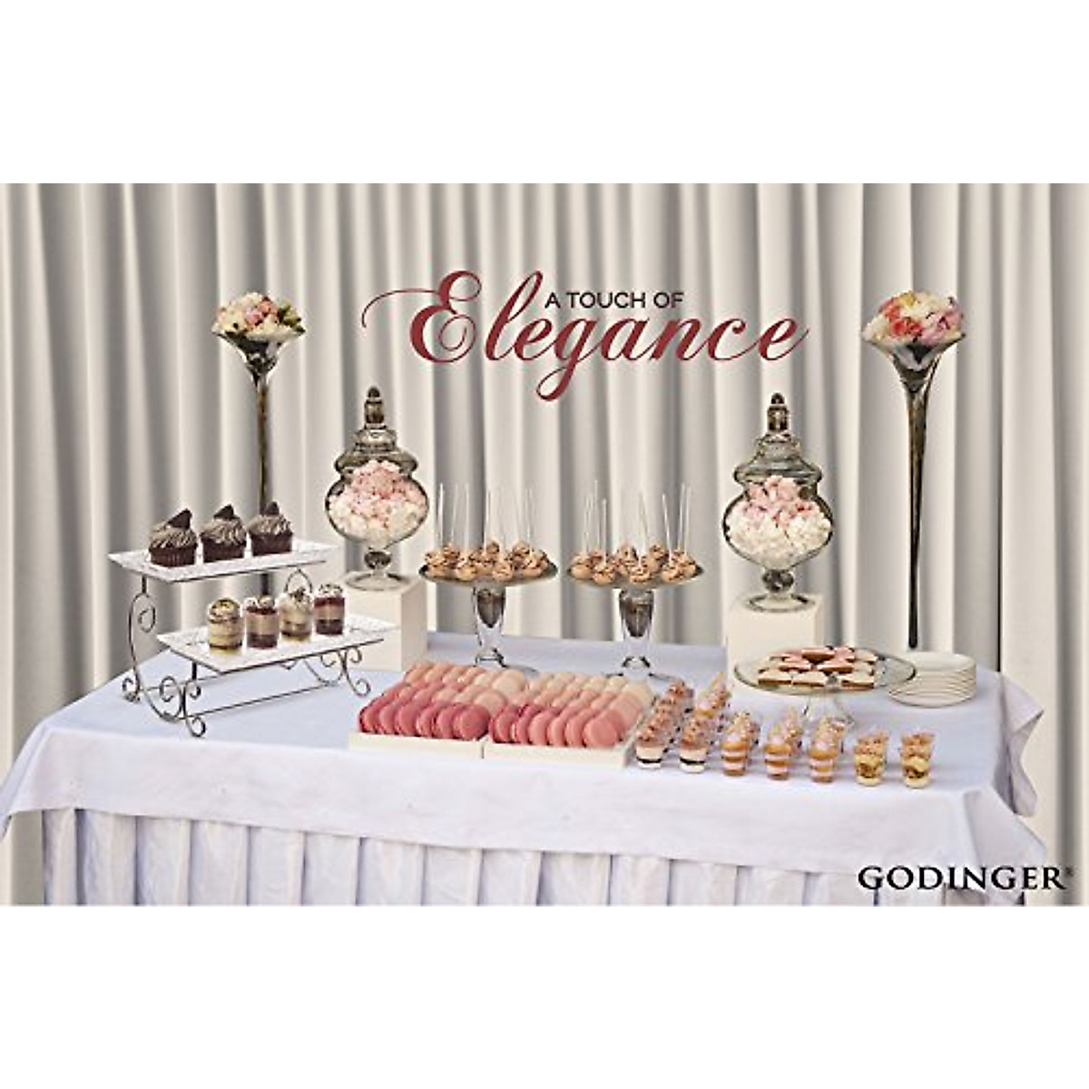 Godinger Silver Art Dublin 2 Tiered Glass Buffet Serving Tray - Chrome Plated Platter Stand with Starburst Design - Party and Event Dessert and Food Display Server