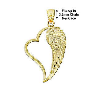 Charm America - Gold Angel Wing inside Heart Charm - 10 Karat Solid Gold