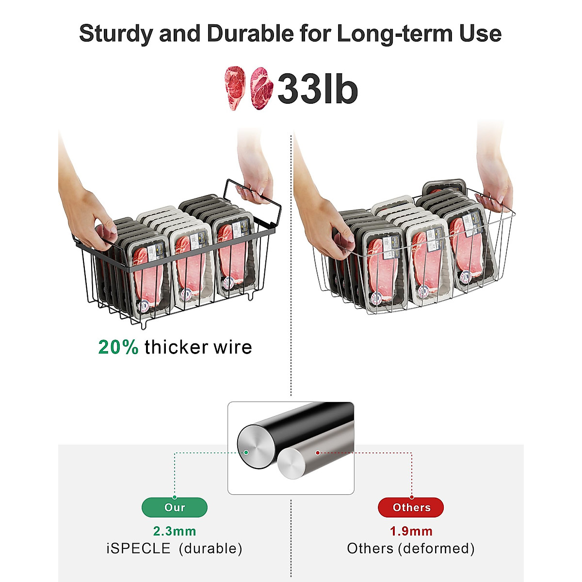 iSPECLE Chest Freezer Organizer, 4 Pack Stackable Baskets with Handles Pantry Organization and Storage for Chest Freezer Pantry, Black