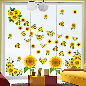 RW-ZSZ2881 31PCS Sunflower Wall Decals 3D Sunflower Yellow Daisy Flowers Wall Stickers Floral Decals DIY Removable Sunflower Green Leaves Wall Decor for Kids Baby Bedroom Living Room Bathroom Nursery