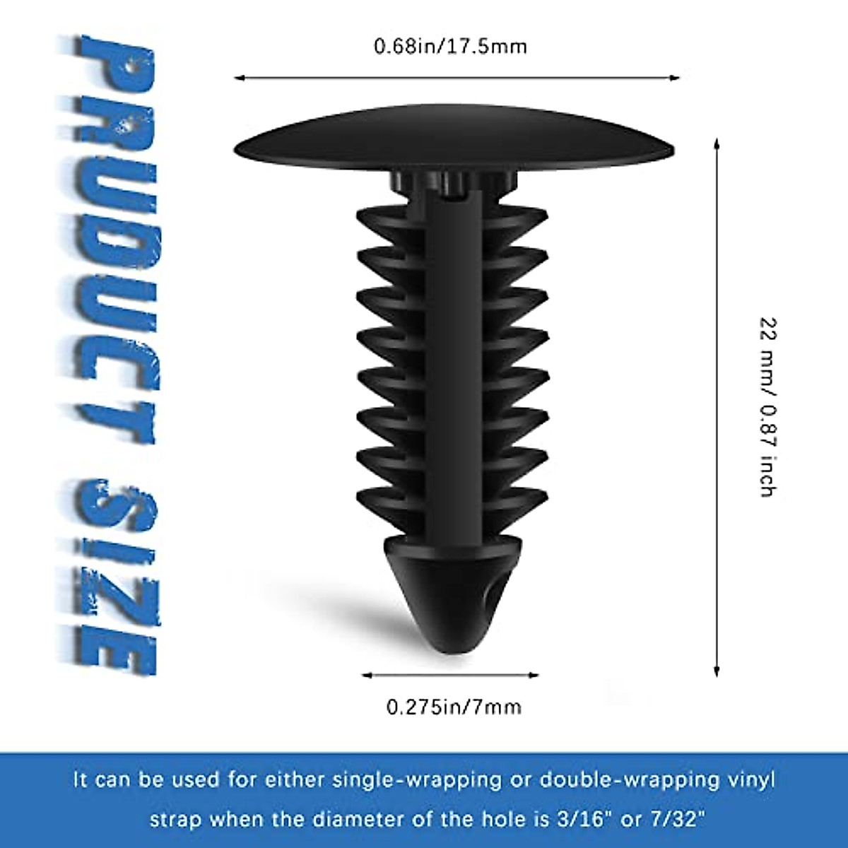 Yulejo 100 Pcs Medium Multi Gauge Rivet Patio Strapping Fasteners 3/16 Inch or 7/32 Inch Hole Lawn Chair Webbing Patio Chair Repair Kit for Outdoor Furniture Lounge (Black)