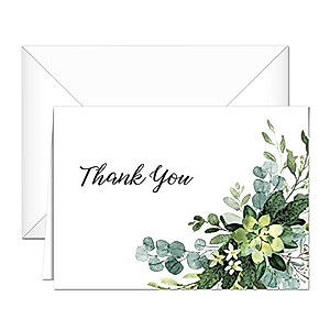 Lush Greenery Thank You Notes / 24 Cards And Envelopes / 4 Green Floral Designs / 4 7/8" x 3 1/2" Thanks Cards/Made In The USA
