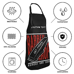 MLIANCEN Custom Barber Apron for Men Women, Personalized Photo Logo Text Barbershop Apron with Pockets, Customized Adjustable Bib Apron for Hair Salon Hairdressers