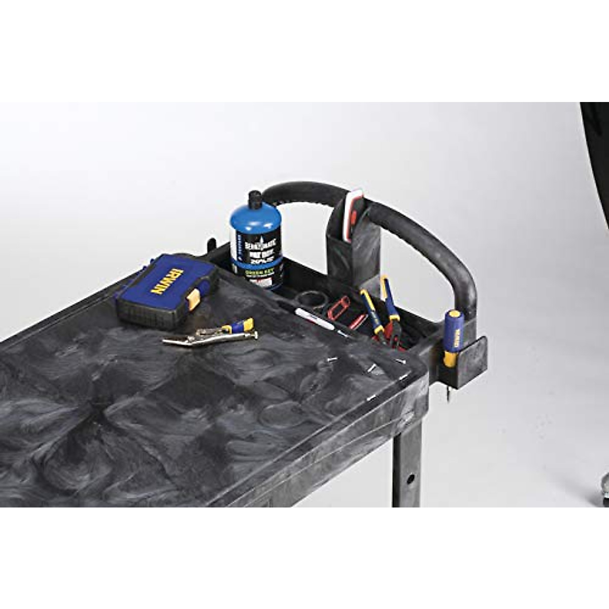 Rubbermaid Commercial Products 2-Shelf Utility/Service Cart, Medium, Flat Shelves, Ergonomic Handle, 500 lbs. Capacity, for Warehouse/Garage/Cleaning/Manufacturing (FG452500BLA)