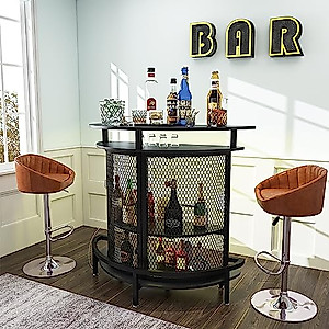 kepptory 43 Inches High Top Bar Table with RGB Smart Light, 4-Tiers Home Bar Cabinet with Footrest & Storage Shelves & Glasses Holder & Anti-Dump Metal Bar, Wine Cabinet for Home Kitchen Patio