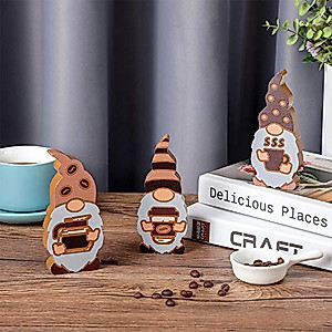 Set of 3 Coffee Bar Decoration Gnome Kitchen Wood Craft Decor for Kitchen Coffee Scandinavian Gnome Rustic Nordic Coffee Gnome (Classic Style)