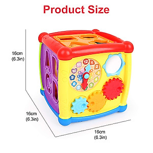 Baby Activity Cube 6-in-1 Musical Baby Learning Toys Including Letters Cognition Shape Sorter Piano Keys Interesting Multi-Functional Learning Activity Cube Best Gift for Boys Girls Aged 1 2 3