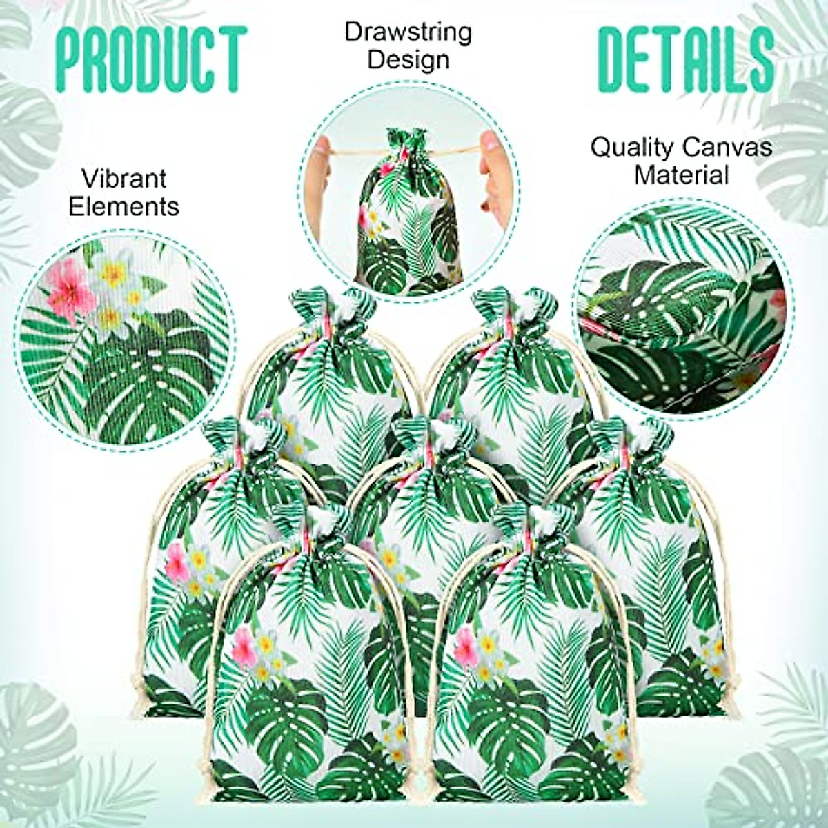Saintrygo 20 Pcs Luau Gift Drawstring Bags Hawaiian Party Favor Summer Tropical Palm Leaf Candy Bag Jewelry Pouches for Luau Hawaii Party(6 x 8 Inch)