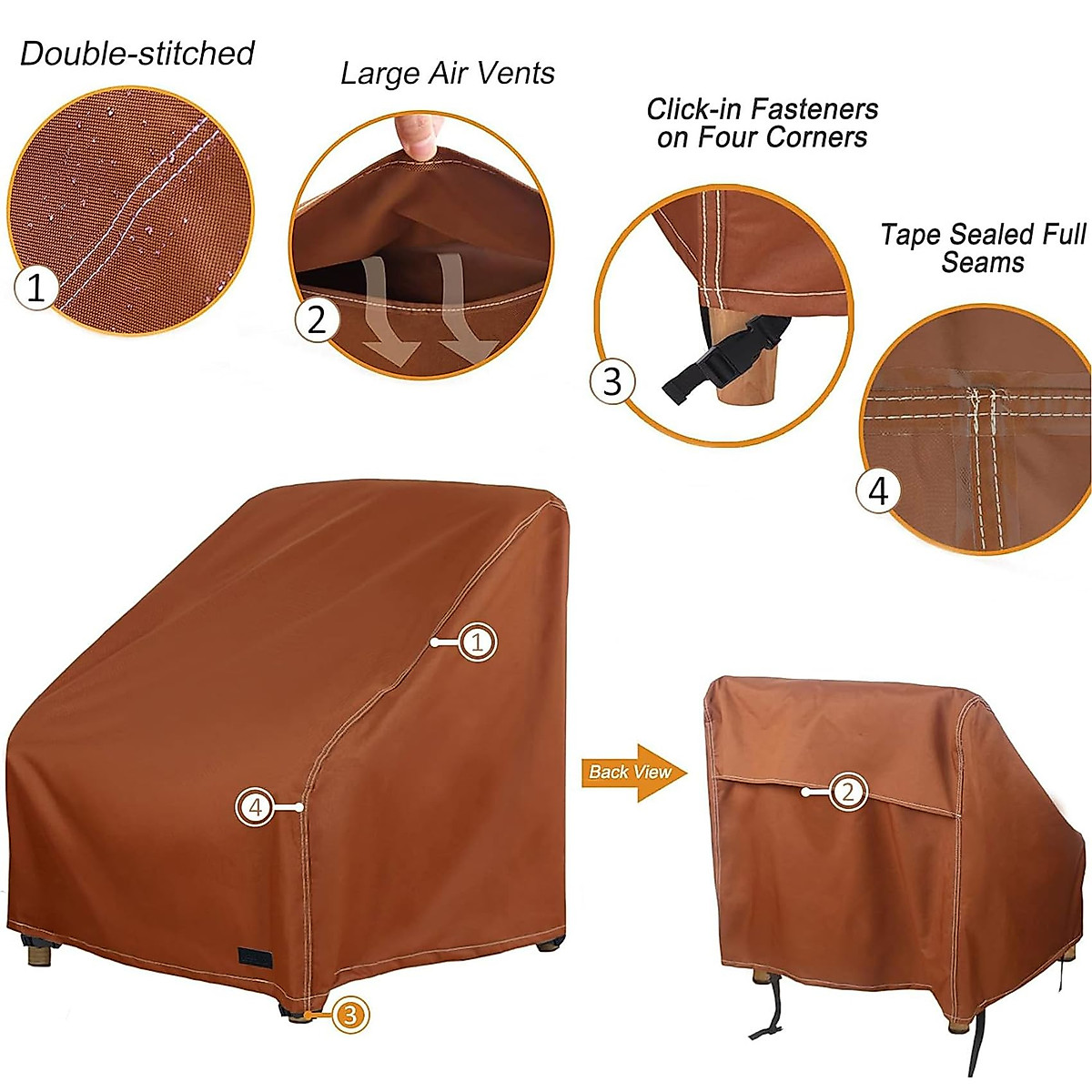 NettyPro Patio Chair Covers for Outdoor Furniture 4 Pack, Waterproof Heavy Duty Lawn Patio Furniture Cover Deep Seat Dining Chair Covers High Back, 30W x 33D x 34H inches, Brown
