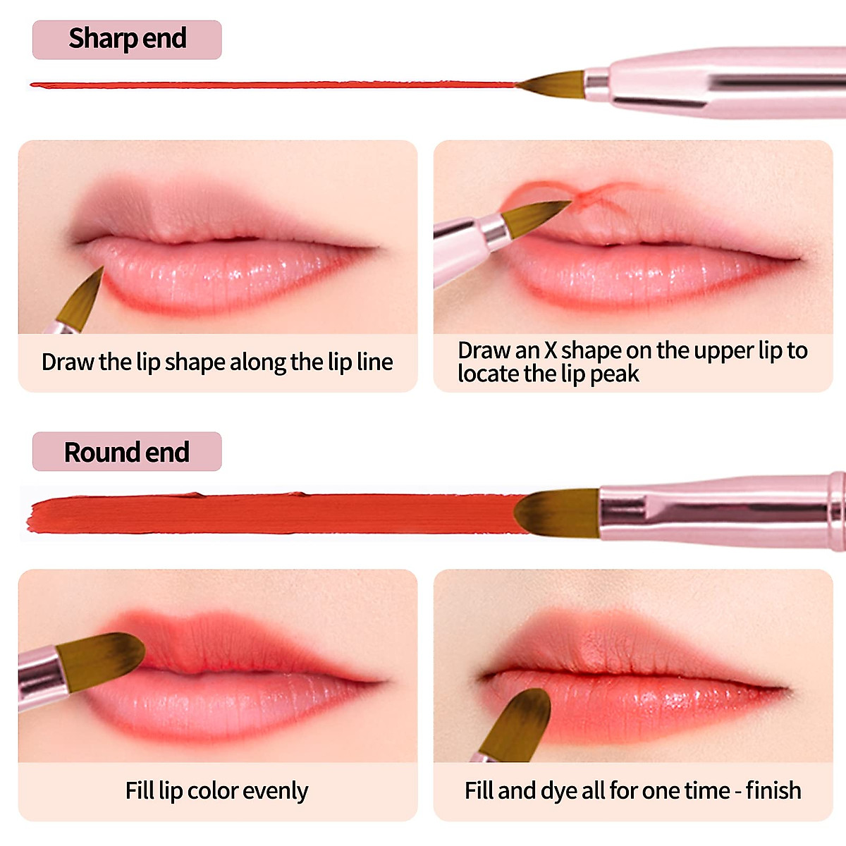 Unaone [2 Pack] Lip Brush for Lipstick, Retractable Lip Brushes, Dual-ended Makeup Brush for Lipstick Lip Gloss, Include Lid