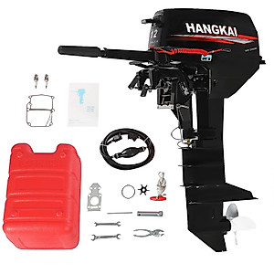 2 Stroke 12HP Outboard Motor, 169CC HANGKAIGas Outboard Boat Motor Water-cooling Long Shaft CDI Heavy Duty Fishing Boats Motor Enginefor Kayaks Canoes Dinghies Inflatable Boats Motors
